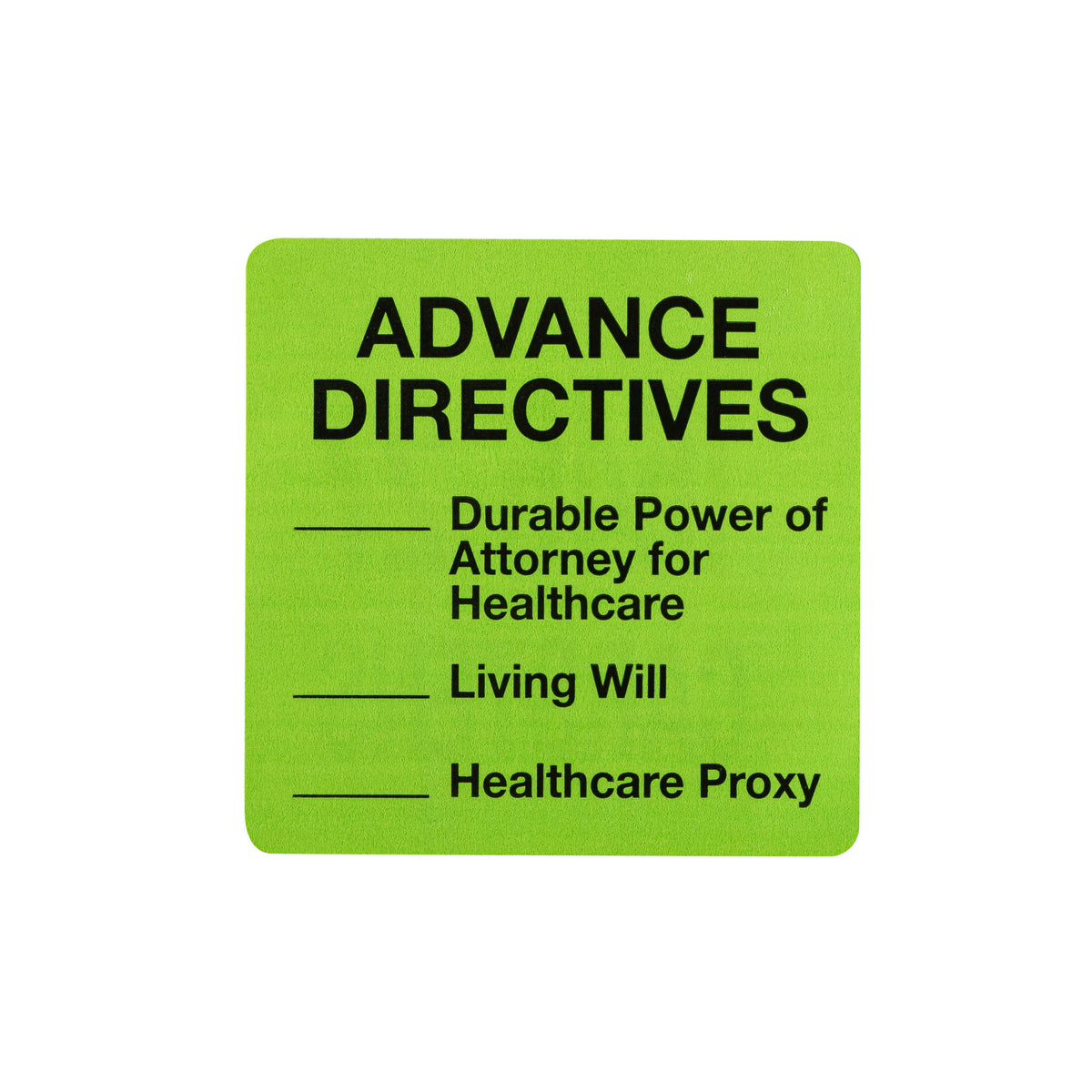 Advance Directives Label for Medical Charts | Carstens