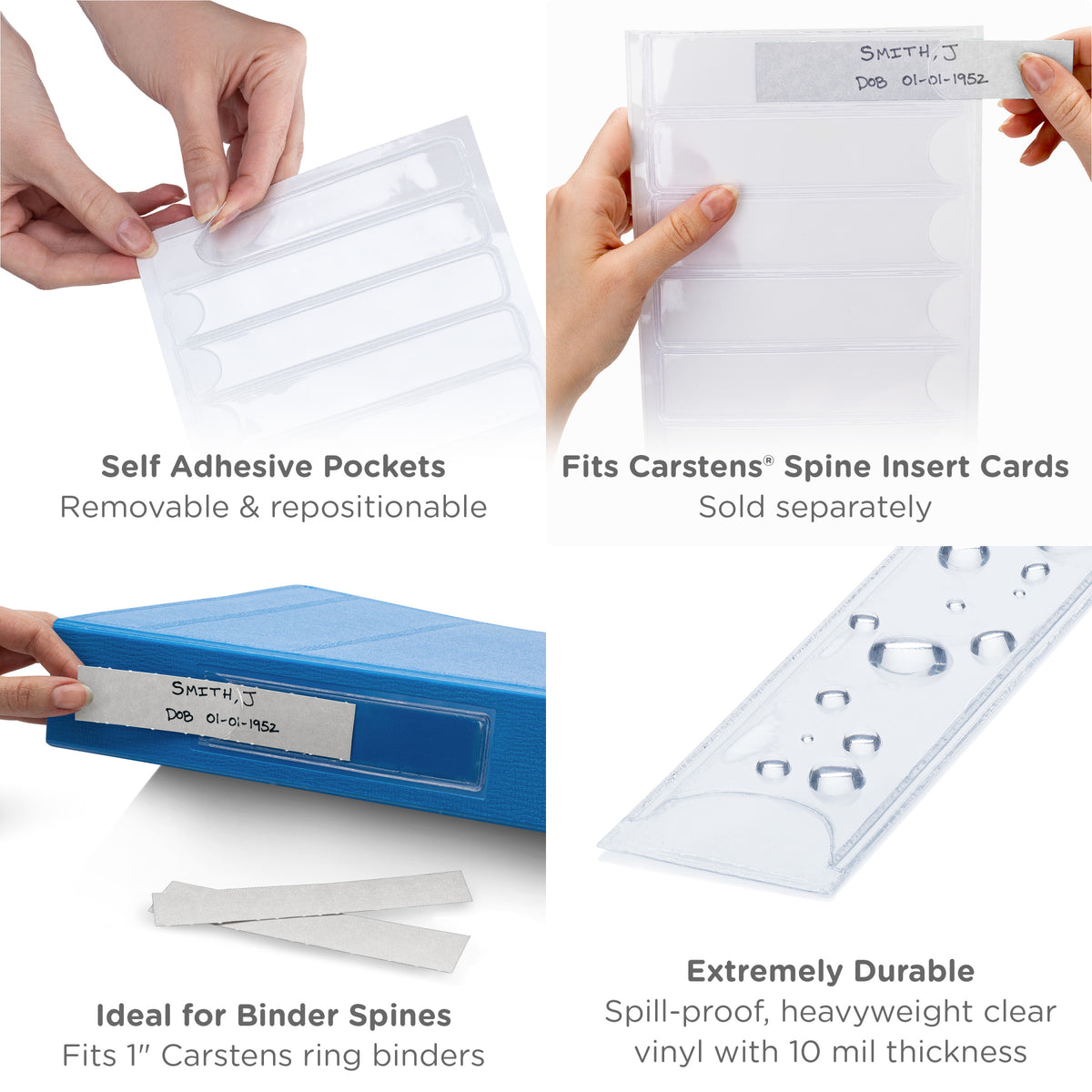Self Adhesive Binder Spine Pockets, 60 Pack | Carstens